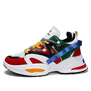 Men's Rainbow Color Running Sneakers,Soft Sole Shock Absorbing Comfortable Breathable Training Fitness Mountaineering Sneakers (9,Rainbow)