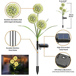 URPOWER Solar Outdoor Lights Decorative, 2 Pack 36 LED Solar Garden Lights with 2 Modes, 3-in-1 Solar Dandelion Flowers IP65 Waterproof Solar Powered Outdoor Lights for Garden, Yard Decor (Warm White)