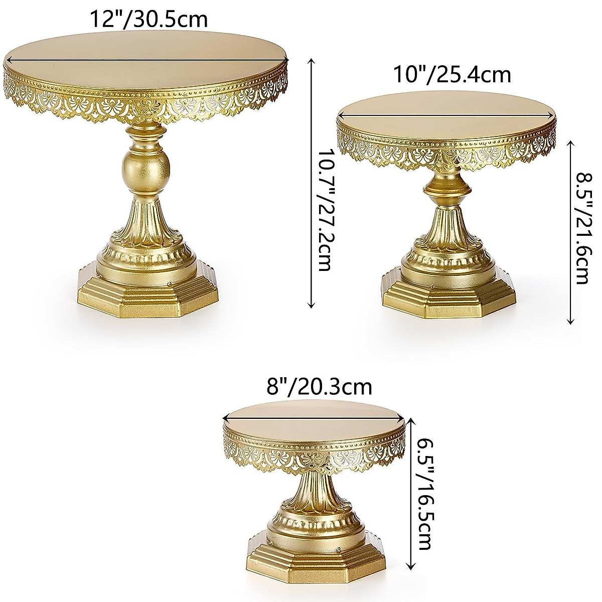 Youeon Set of 3 Metal Gold Cake Stand, 8/10/12 Inch Round Cake Stands for Dessert Table, Gold Dessert Stands, Cupcake Display Stand Set for Party, Wedding, Baby Shower, Birthday, Anniversary