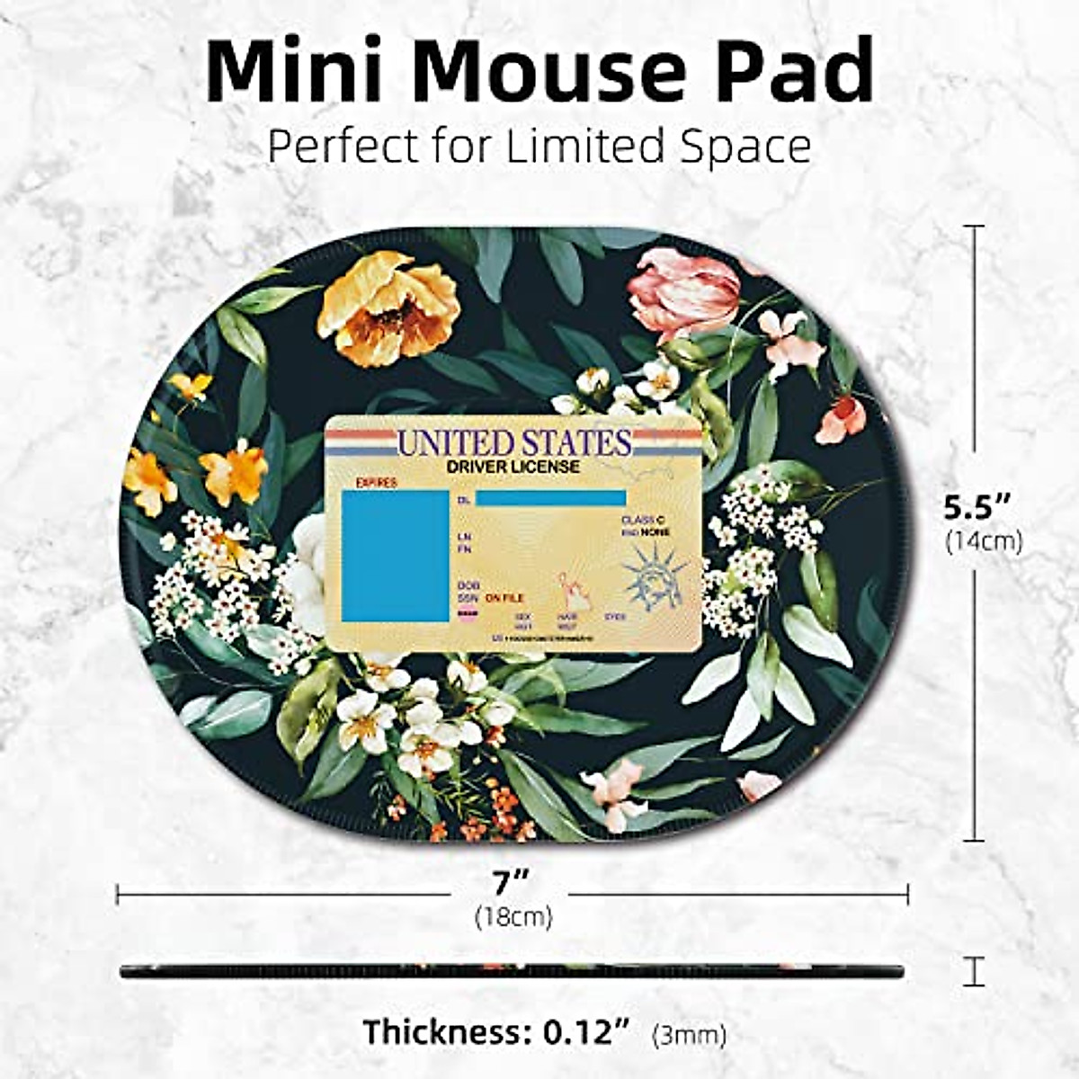 Ovenbird Small Mouse Pad with Stitched Edges, Vintage Flower Gaming Mousepad, Portable Mini Desk Pad with Anti-Slip Rubber Base, Cute Mouse Pad for Desk, Laptop & Wireless Mouse, 7 x 5.5 in, Black