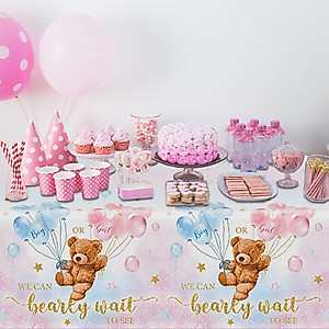 GREHUMOR 3Pcs Bear Baby Shower Tablecloth We Can Bearly Wait Baby Shower Decorations Brown Bear Theme Gender Reveal Table Cover for Boy or Girl Baby Shower Gender Reveal Party 42.5 x 70.8 in (Bear)