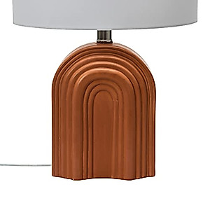 Creative Co-Op Main + Mesa Carved Arch Stoneware Table Lamp with Linen Drum Shade, Terracotta