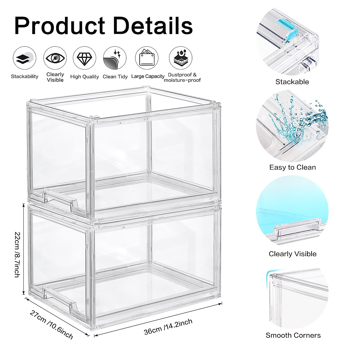 DILIBRA 2 Packs Plastic Stackable Storage Organizer Bins with Pull Out Drawer, Large Clear Acrylic Storage Drawers Container Boxes for Fridge Pantry Shelf Clost Refrigerator Organization and Storage