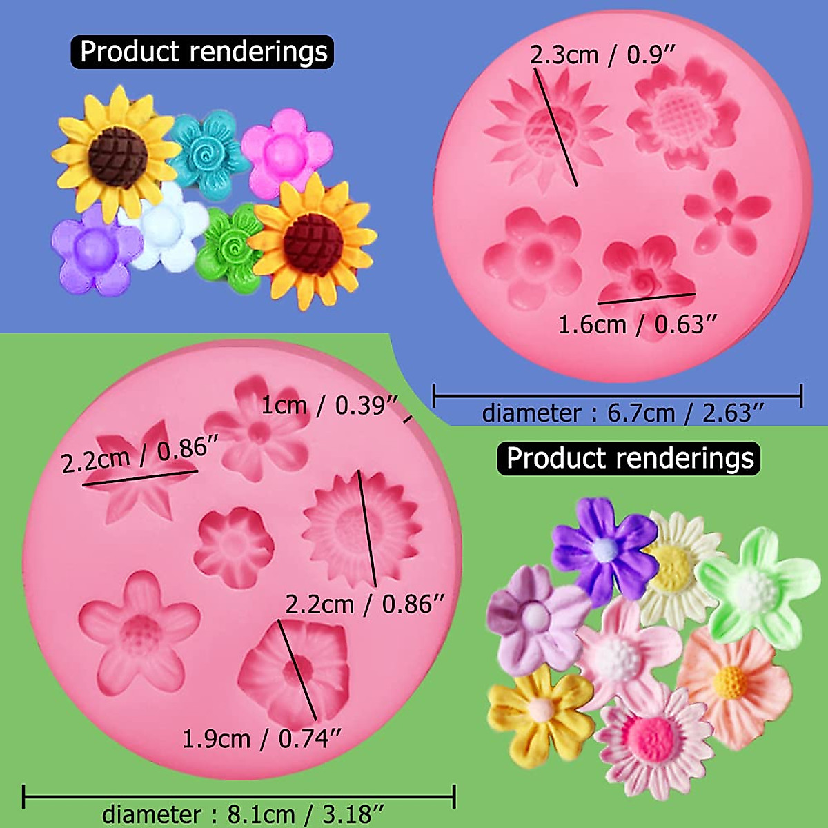 5 Pcs Bumble Bee and Flower Fondant Molds, CNYMANY Handmade Silicone Honeycomb Baking Chocolate Molds for Birthday Party Decoration DIY Cake Topper Candy Cookies Polymer Clay Crafting Project