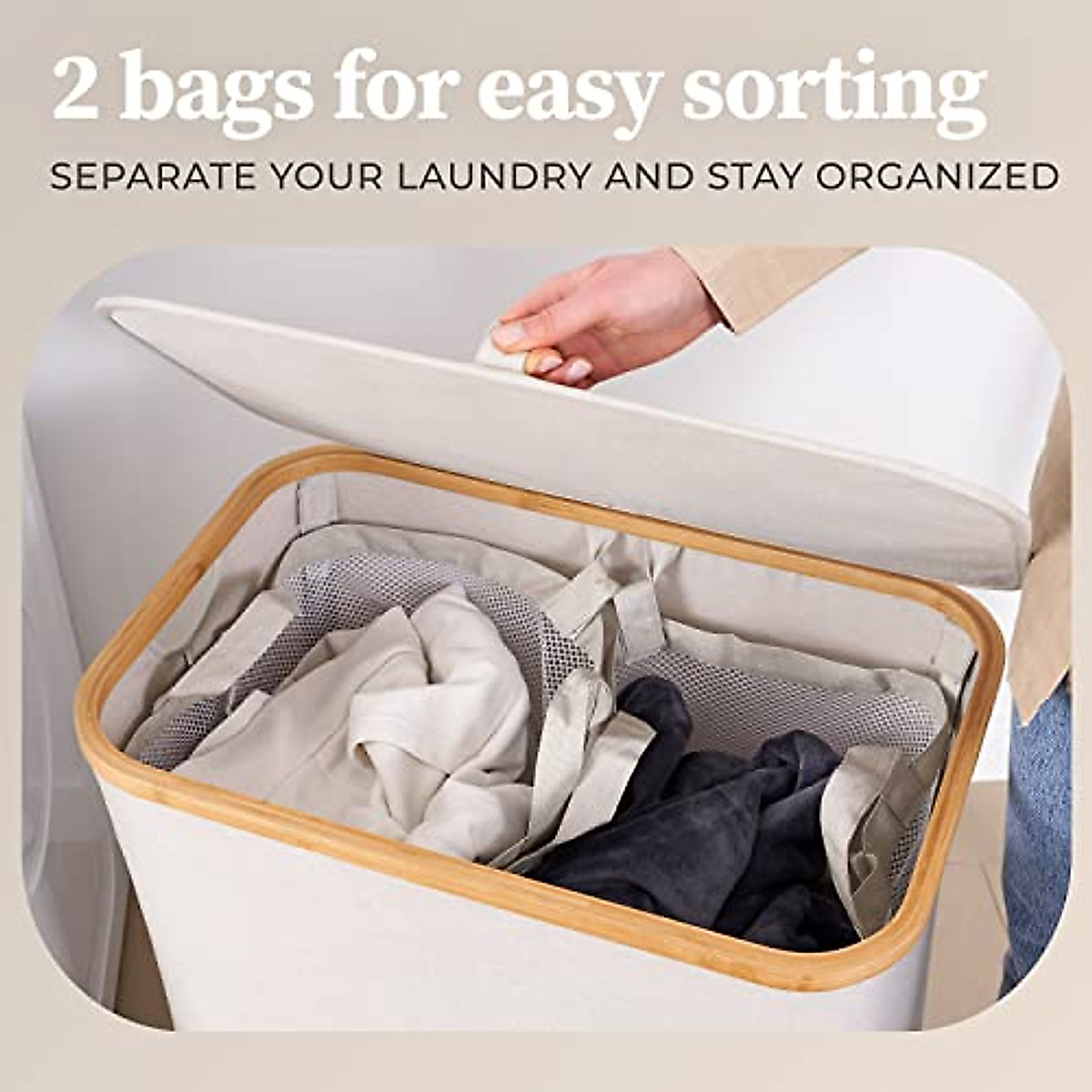 Hennez Laundry Basket With Lid - 140L Double Dirty Clothes Hamper With Removable Bag - Laundry Bin With Lid - Tall Laundry Hamper With Lid - Bathroom, Dorm, College Large Hamper for Laundry With Lid