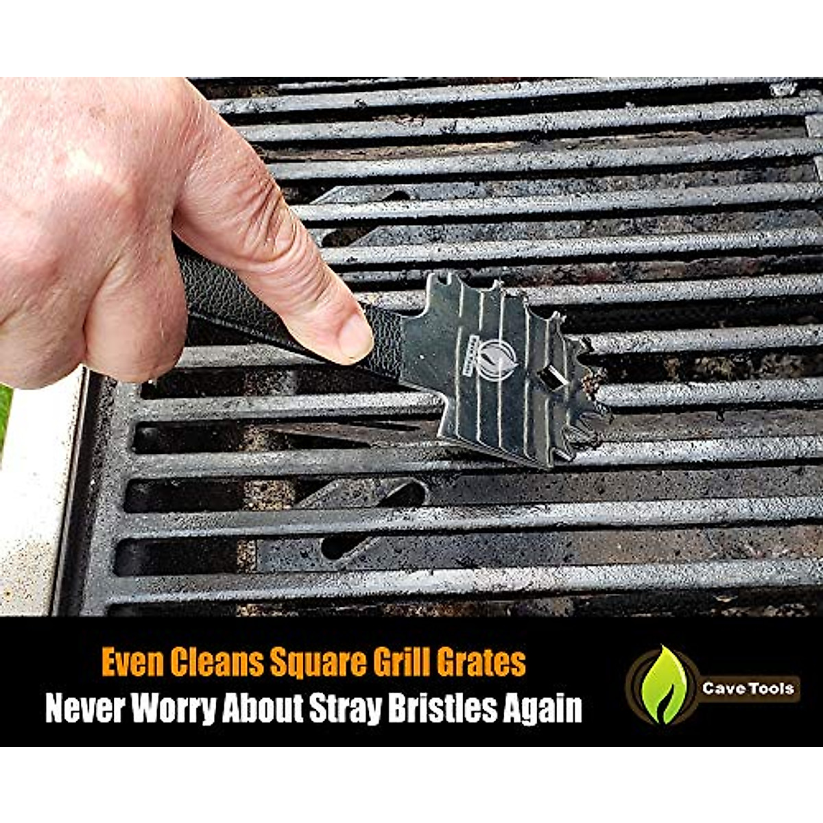 Cave Tools Bristle-Free Metal Grill & Griddle Scraper - Includes Bottle Opener - Barbeque Brush Substitute - BBQ Grill Accessories, Stainless Steel