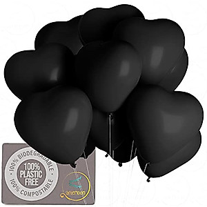 AFTERLOON Biodegradable Balloons Onyx Black 12 Inch Heart Shaped 24 Pack, Thickened Extra Strong Latex Helium Float, Proposal Marriage Love Valentines Day Wedding Bridal Shower Globos De San Valentin Corazones Decorations Feb 14