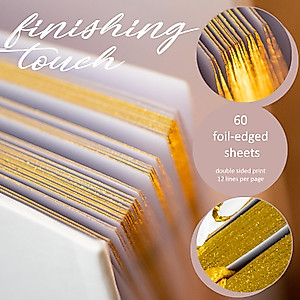 GSM Brands Wedding Guest Book, Simple Flower Bloom Line Art, 9 x 7 60 Lined Guestbook Pages, Elegant Gold Foil Embossed Design with Gold Page Edges