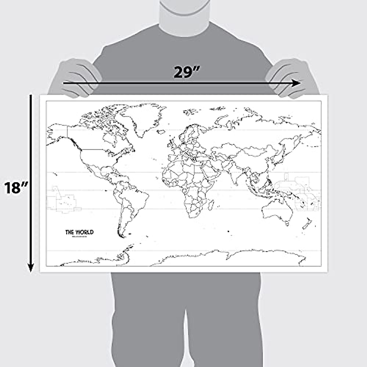 Palace Learning Laminated Blank World Map Outline Poster - 18" x 29" - (For Use With Wet Erase Markers Only)