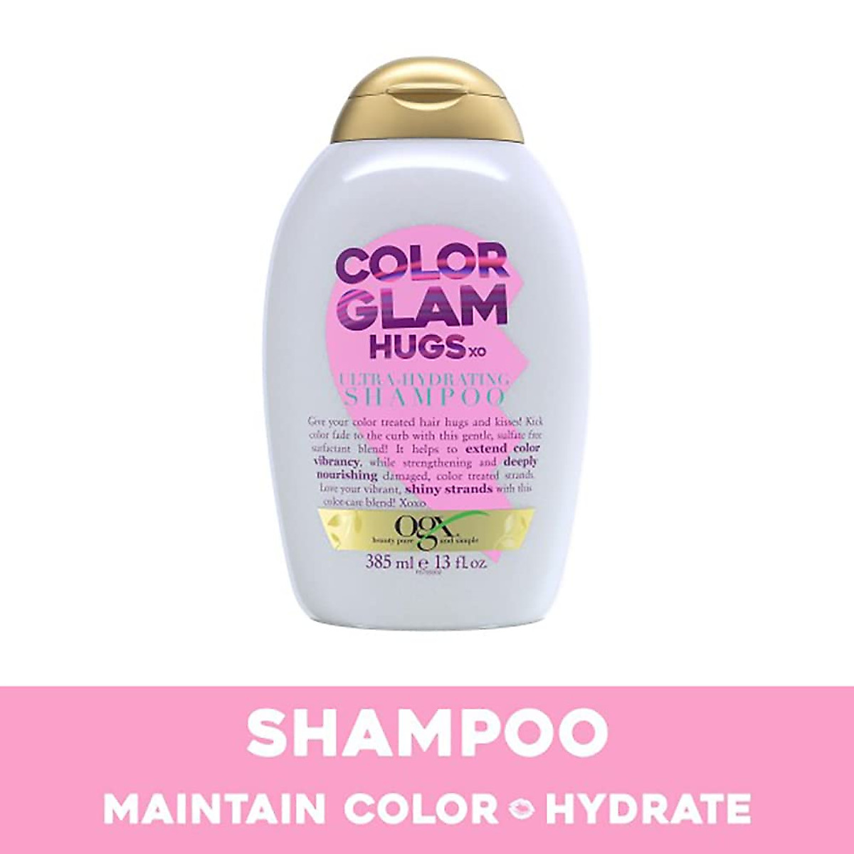 OGX ColorGlam Ultra Hydrating Shampoo for Color-Treated Hair, Gentle Sulfate-Free Surfactants to Help Protect Hair Color, Semi-Sweet Scent, 13 Fl Oz