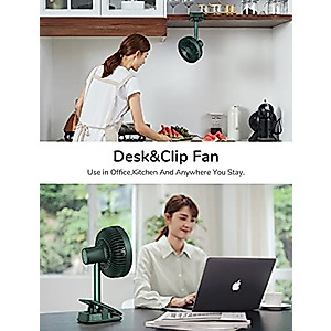 JISULIFE Clip on Oscillating Fan, 8000mAh Battery Operated Clip Desk Fan [5-28h], USB Rechargeable Table Fan with Clamp, 4 Speeds, Timer Shutdown，330°Rotate Clip Fan for Home Office Bed Stroller-Green