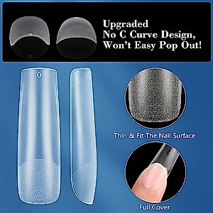 Clear Square Nail Tips, Gel Nail Tips for Acrylic Nails Professional，240PCS XL Nail Tips Full Matte Full Cover Straight Square Nail Tips, Slightly C Curve French Nail Tips Use for Nail Extension