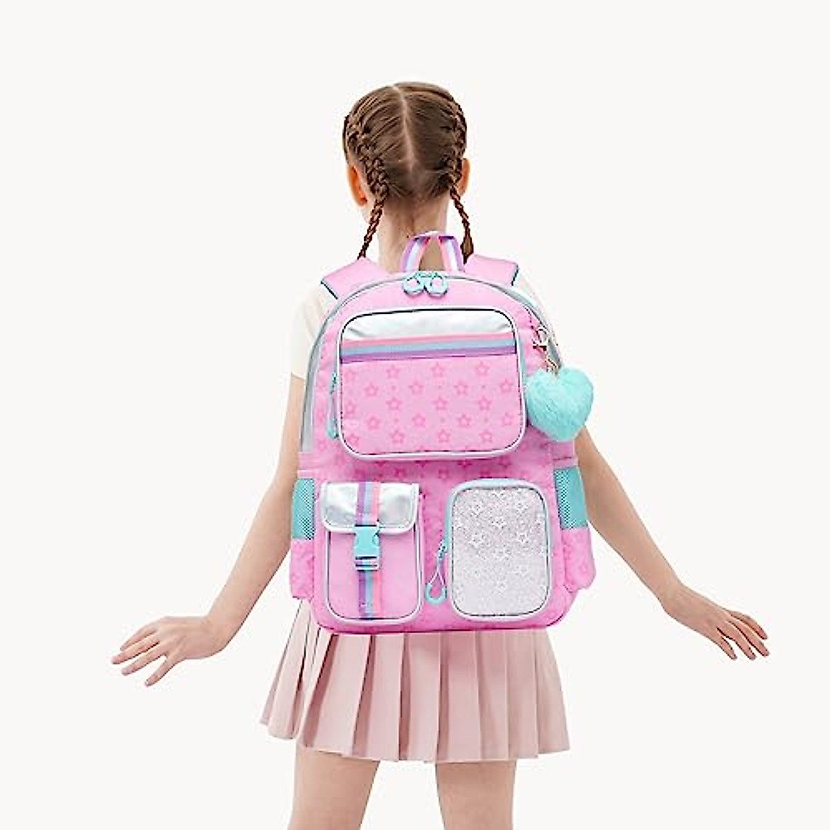 Meetbelify Pink Backpack for Girls School Backpack Aesthetic Backpack for Elementary Student Teen Girls Cute School Bag Kids Kawaii Bookbag for Girls 8-10