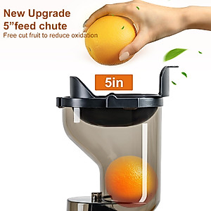 OverTwice Cold Press Juicer Machines, 5 Inch(127mm) Slow Masticating Juicer with Large Feed Chute, 250W Electric Juicer Machines Vegetable and Fruit (Stainless steel body)