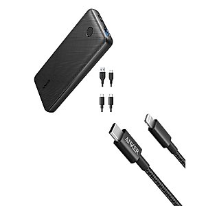 Anker New Nylon USB-C to Lightning Charging Cord (1ft, Black) 525 Power Bank (PowerCore 20K) for iPhone 13 13 Pro 12 Pro Max 12 11 X XS XR 8 Plus, AirPods Pro and More