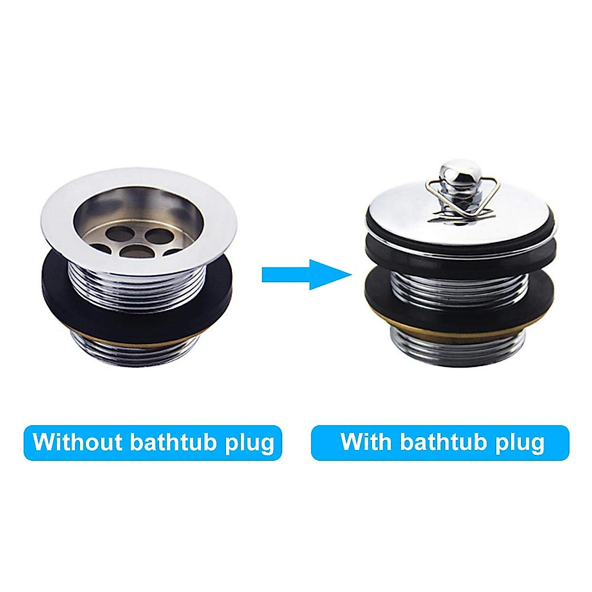 1 ⅞ Inch Bathtub Plug Chrome Stainless Strainer Kitchen Sink Bathroom Bathtub Basket Strainer Replacement Drain Cover Stopper Solid Metal Waste Plug with Chain