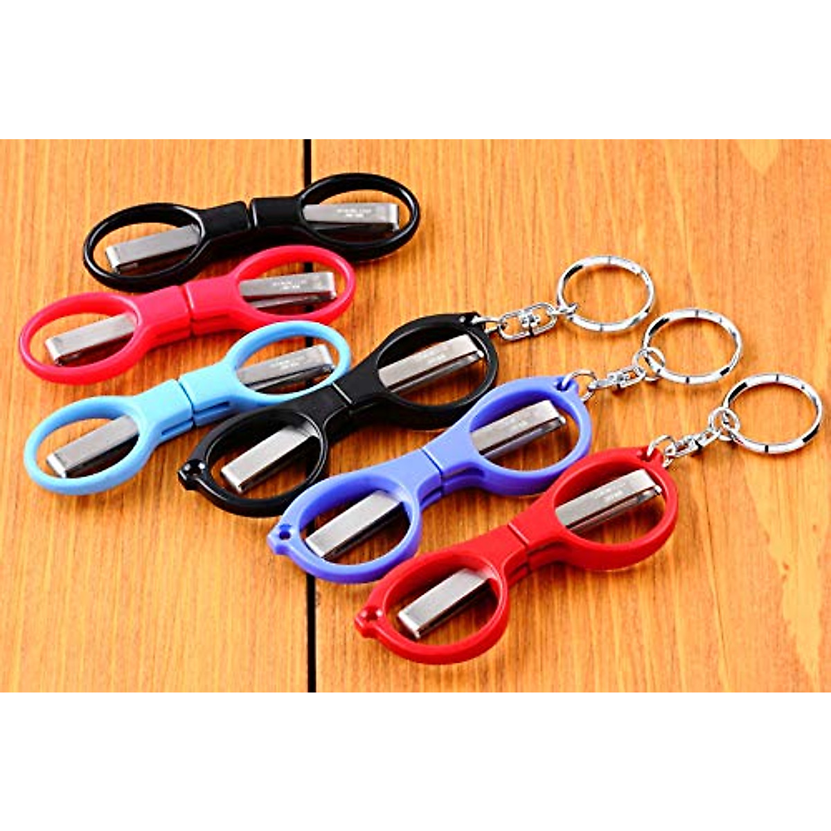 Seki Japan Folding Safety Scissors, Stainless Steel Blade Glasses Shear, Red Plastic Handle with Key Chain, for Fabric, Embroidery, Arts Crafts