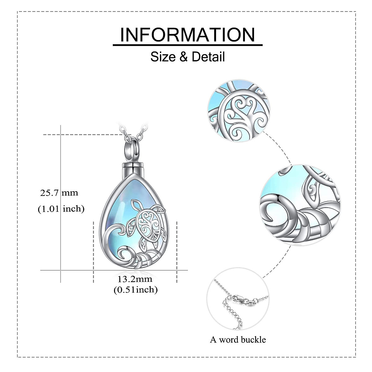 ONEFINITY Moonstone Turtle Urn Necklace for Ashes Sterling Silver Turtle Cremation Jewelry for Ashes of Loved Ones Keepsake Jewelry