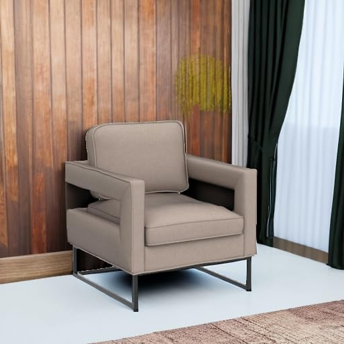 Alunaune Modern Accent Chair Living Room Chairs, Mid Century Armchair Upholstered Backrest Lounge Chair Removable Seat Cushion Sofa Reception Chair for Bedroom-Beige