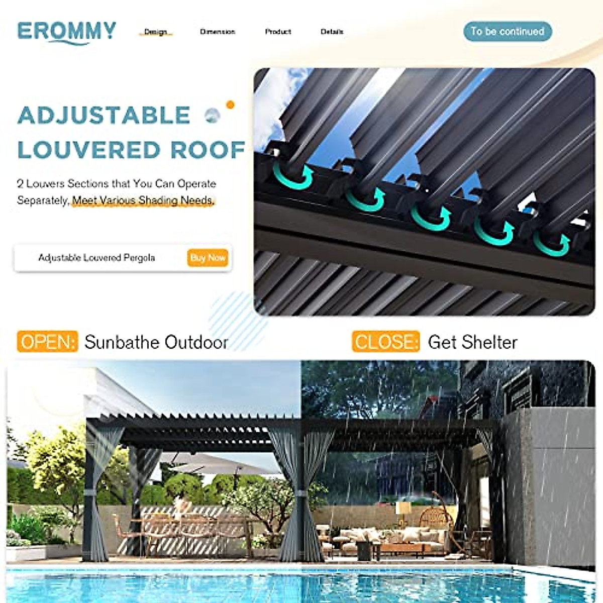 EROMMY 12' x 20' Outdoor Louvered Pergola, Patio Hardtop Gazebo, Sun Shade Shelter, Adjustable Metal Roof Hardtop Gazebo for Deck Patio Garden Yard, Curtains and Netting Included, Gray-Black