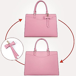 Laptop Bag for Women 15.6 Inch PU Leather Tote Bag Professional Business Office Work Bag Waterproof Briefcase Computer Tote Bag Large Capacity Lightweight Handbag Shoulder Bag, Pink