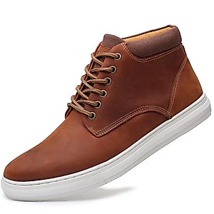 Arkbird Casual Sneaker Shoes, Lace-up Leather Chukka Boots for Men, Tan 9.5