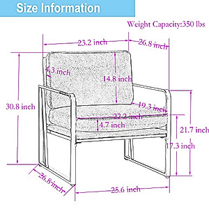 ALISH Accent Chairs, Upholstered Armchair Modern Living Room Chairs Linen Arm Chair Side Sofa Chairs Reading Chairs with Metal Legs for Bedroom, Living Room (Light Gray, Set of 1)