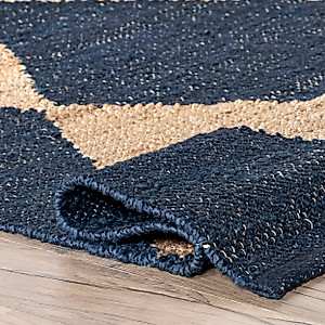 nuLOOM Pandora Diamond Jute Area Rug - 8x10 Jute Area Rug Global Inspired Navy/Ivory Rugs for Dining Room Rug Neutral Rug Living Room Rug Kitchen