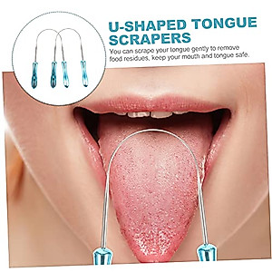 TOVINANNA 2pcs U-shaped Adults Scrapers Scraper Scraper for Mouth Brush Sky-blue Stainless Steel