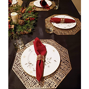 U'Artlines Octagonal Placemats Hollow Out Mats Vinyl Non-Slip Heat Insulation Kitchen Table Mats(Octagonal Gold, 6pcs)