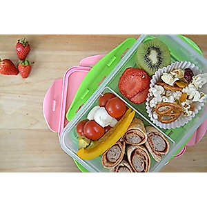 By Caleb Company 3 Pack Pink Bento Boxes - 39 Ounce Divided Food Storage Containers With Lids - Leakproof, BPA Free Bento Lunch Box for Adults & Kids Lunches Is Safe For Dishwasher & Microwave