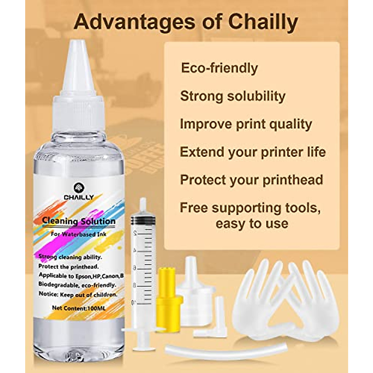 Chailly 527ML Sublimation Ink for Epson EcoTank Supertank Inkjet Printers ET-2720 ET-2750 ET-2760 ET-2800 ET-2803 ET-3760 ET-4700 ET-4800 ET-15000/ Upgrade Version (B/M/C/Y/Printhead Cleaning Kit)