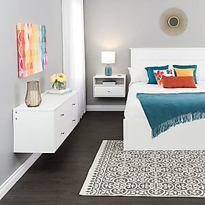Prepac 4-Drawer Hanging Dresser and Floating Nightstand Set, Wall-Mount Nightstand and Dresser for Bedroom 16" D x 42.25" W x 17.25" H, White, WRBW-1401-2M