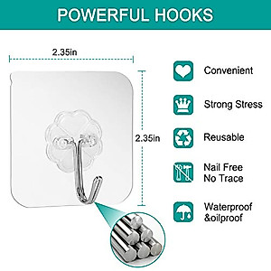 Hook 13ib (Max) Transparent Reusable No Trace Sticky Hook Magic Nano 513 Strong Sticky Hook, Waterproof, Rustproof 24 Pack