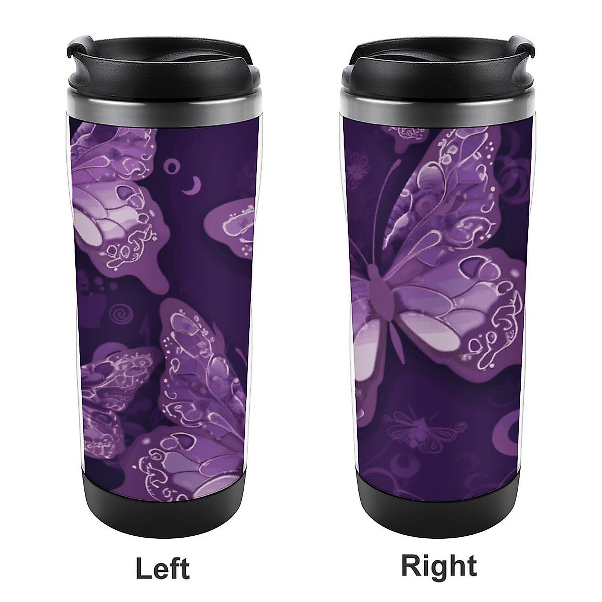 GHBNK Travel Coffee Mug Stainless Steel Insulated Coffee Mug Purple Butterflies Double Wall Travel Coffee Cup Reusable Insulated Tumbler with Lid for Iced And Hot Drinks