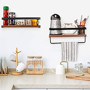 Floating Shelves for Bathroom Floating Shelves with Rails Decorative Storage Shelves with Towel Bar Matte Modern Black Metal Floating Shelves Wall Mounted Shelves for Kitchen, Bathroom, and Bedroom