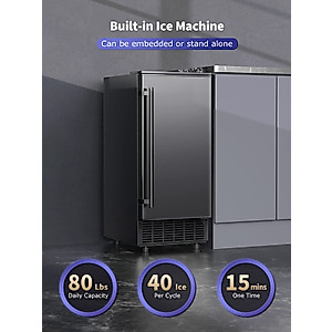ADT Under Counter Ice Maker 80lbs/ 24H daily Built-in Ice Machine with Drain Pump,24H Timer Self-Cleaning Freestanding Ice Cube Machine for Commercial and Home Use