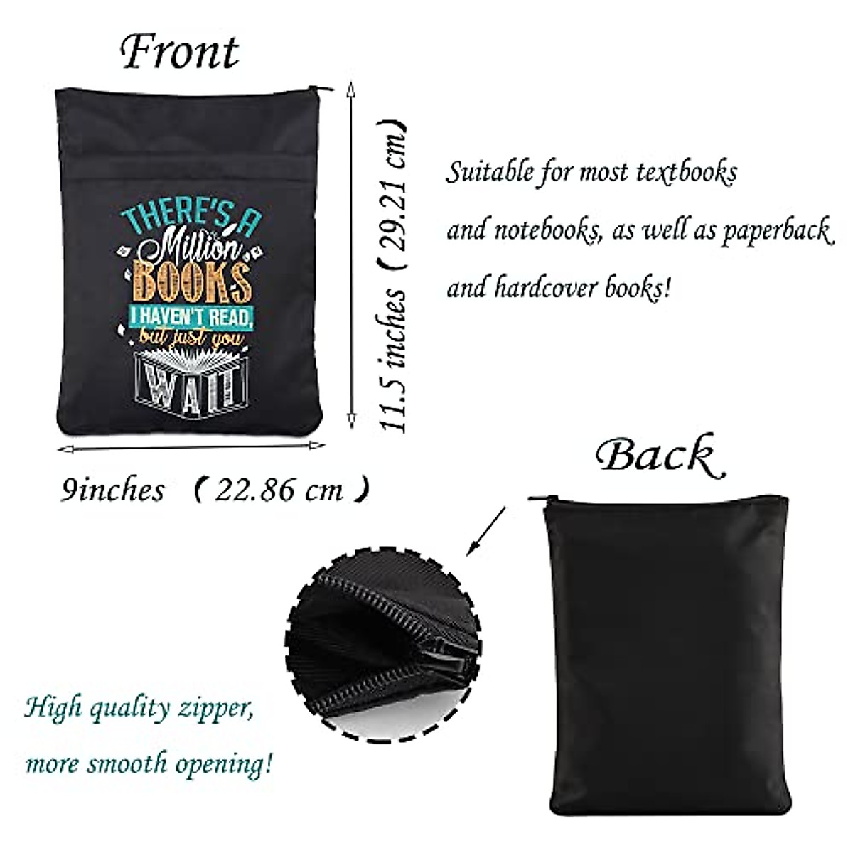 SEIRAA Book Lover Book Sleeve Book Covers with Zipper for Literary Nerds There’s a Million Books I Haven’t Read (Nerds Book Sleeve)