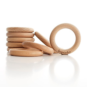 bopoobo Wooden Rings Natural Beech for Craft, Unfinished Wood Ring Circle Rings for DIY Baby Teething Toys, Baby Wooden Teether Accessories, Pendant Connector (10 Pcs, 60 mm)