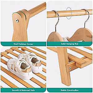 Jotsport Small Clothes Rack Kids Dress Up Storage for Playroom, Toddlers Bedroom, Bamboo Child Garment Rack with Storage Shelf, Kids Clothing Rack Costumes Organizer