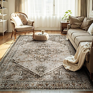 Rugs for Living Room Rug 8x10 Area Rug Soft Bedroom Rug Carpet-Rugs for Bedroom Machine Washable Rug Vintage Oriental Floral Medallion Rug Dining Room Rug Office Rug Non Slip Rug Beige