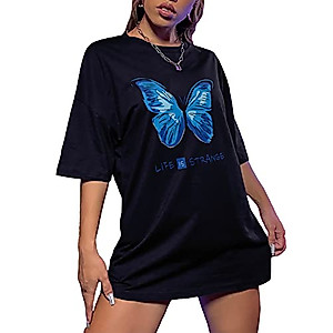 SHENHE Women's Oversized T Shirt Graphic Printed Tee Short Sleeve Round Neck Loose Tops Black L