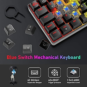 60% Compact Type c - Usb Wired Mechanical Keyboard UK, Blue Switch, RGB Backlit Rainbow LED, Anti-Ghosting, Media Keys, Laser carving, Ergonomic Aesthetic, for Computer PC Laptop PS4 XBOX - Black