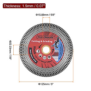 HARFINGTON Diamond Porcelain Tile Saw Blade, 5" (125mm) Super Thin Diamond Cutting Disc with Arbor 5/8" for Cutting and Grinding Ceramic Tiles,Porcelain,Marble