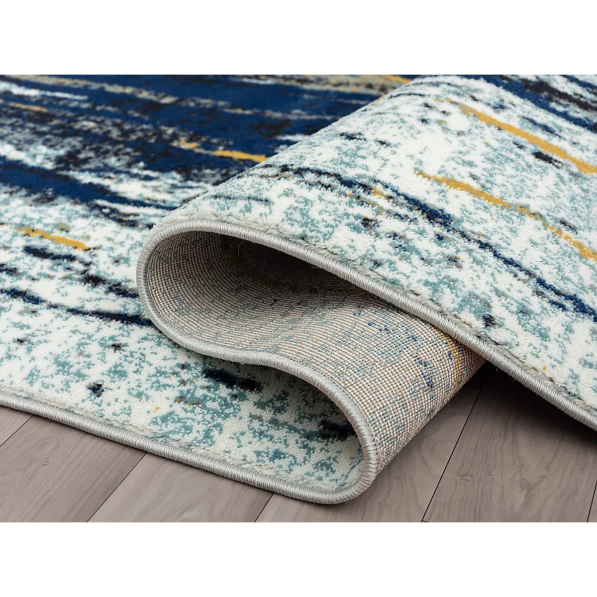 Abani Rugs Blue & Yellow Painted Pattern Area Rug w/Bold Design Rugs Modern 6' x 9' Accent Rug, Laguna Collection