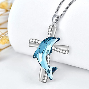 POPKIMI Dolphin Necklace Dolphin Gifts for Women 925 Sterling Silver Dolphin Jewelry