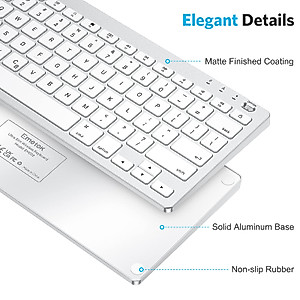 Emetok for iPad Keyboard [Aluminum Base, Big Keycap, Rechargeable], Portable Bluetooth 5.1 Keyboard for iPad 10th/9th/8th, iPad Pro 11/12.9, iPad Air/Mini/iPhone, Silver