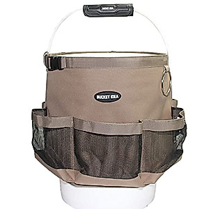 Bucket Idea Wash Tool Organizer for 5 Gallon Bucket, cleaning bucket organizer Water-resistant Mesh Pockets for Clean Supplier , Car Wash Supplier，Soap and Towel Holder Ring Included , Khaki Color (1)