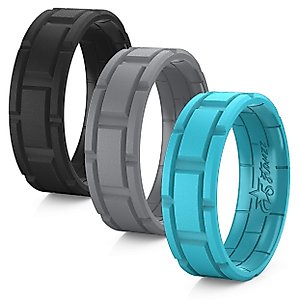 5starzz Premium Quality Breathable Silicone Wedding Ring for Men and Women, Rubber Wedding Band, Practical, Modern and Beautiful Brick Pattern Design, 7 mm Wide (Black, Light Grey, Ocean Blue, 6)