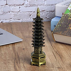 Tower Statue Tower Model Metal Alloy Pagoda Zen Garden Miniature Feng Shui Decoration for Office Home Desktop Ornaments Collectible Figurines